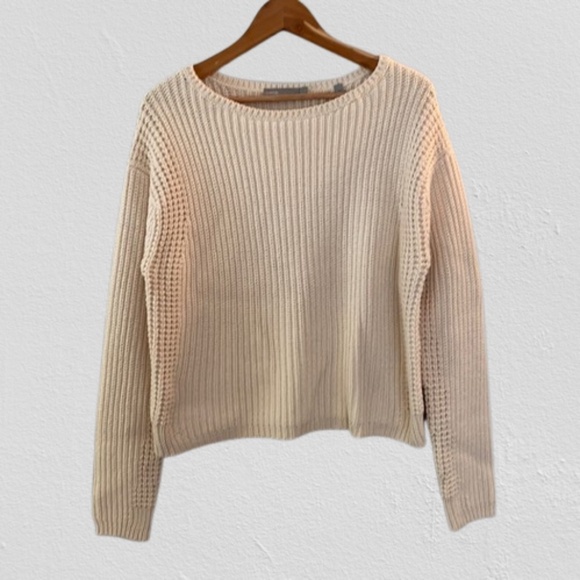 Vince | Sweaters | Vince Off White Cream Knit Crochet Cotton Sweater ...